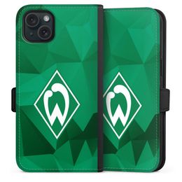 DeinDesign iPhone 15 Plus Handy Klapph&uuml;lle Handyh&uuml;lle aus Kunst Leder schwarz Flip Case Camouflage Sv Werder Bremen Official Licensed Product Sideflip mit Lasche