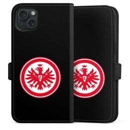 DeinDesign iPhone 15 Plus Handy Klapph&uuml;lle Handyh&uuml;lle aus Kunst Leder schwarz Flip Case Sge Eintracht Frankfurt Eagle Sideflip mit Lasche