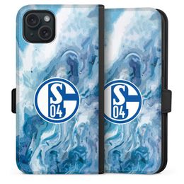 DeinDesign iPhone 15 Plus Handy Klapph&uuml;lle Handyh&uuml;lle aus Kunst Leder schwarz Flip Case Logo Fc Schalke 04 Merchandise Sideflip mit Lasche