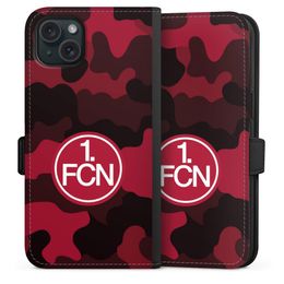 DeinDesign iPhone 15 Plus Handy Klapph&uuml;lle Handyh&uuml;lle aus Kunst Leder schwarz Flip Case Logo 1. Fcn 1. Fc N&uuml;rnberg Sideflip mit Lasche