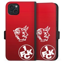 DeinDesign iPhone 15 Plus Handy Klapph&uuml;lle Handyh&uuml;lle aus Kunst Leder schwarz Flip Case Devil Official Licensed Product 1. Fc Kaiserslautern Sideflip mit Lasche