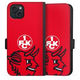 DeinDesign iPhone 15 Plus Handy Klapph&uuml;lle Handyh&uuml;lle aus Kunst Leder schwarz Flip Case Devil 1. Fc Kaiserslautern 1. Fck Sideflip mit Lasche