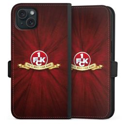 DeinDesign iPhone 15 Plus Handy Klapph&uuml;lle Handyh&uuml;lle aus Kunst Leder schwarz Flip Case Logo Official Licensed Product 1. Fc Kaiserslautern Sideflip mit Lasche
