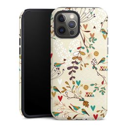 DeinDesign iPhone 12 Pro Handy Panzer Handyh&uuml;lle robuste Outdoor H&uuml;lle Schutzh&uuml;lle gl&auml;nzend Retro Flowers Bird Tough Case