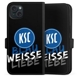 DeinDesign iPhone 15 Plus Handy Klapph&uuml;lle Handyh&uuml;lle aus Kunst Leder schwarz Flip Case Ksc Karlsruher Sc Official Licensed Product Sideflip mit Lasche