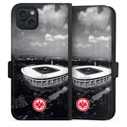 DeinDesign iPhone 15 Plus Handy Klapph&uuml;lle Handyh&uuml;lle aus Kunst Leder schwarz Flip Case Eintracht Frankfurt Sge Stadium Sideflip mit Lasche
