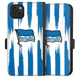 DeinDesign iPhone 15 Plus Handy Klapph&uuml;lle Handyh&uuml;lle aus Kunst Leder schwarz Flip Case Bundesliga Hertha Bsc Official Licensed Product Sideflip mit Lasche