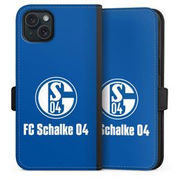 DeinDesign iPhone 15 Plus Handy Klapph&uuml;lle Handyh&uuml;lle aus Kunst Leder schwarz Flip Case Fc Schalke 04 Official Licensed Product Logo Sideflip mit Lasche