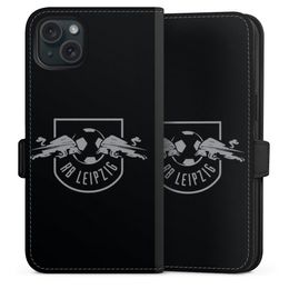 DeinDesign iPhone 15 Plus Handy Klapph&uuml;lle Handyh&uuml;lle aus Kunst Leder schwarz Flip Case Official Licensed Product Logo Rb Leipzig Sideflip mit Lasche