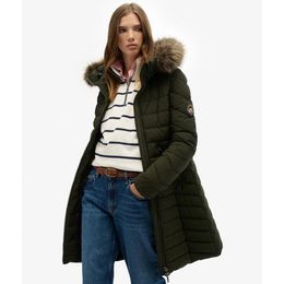 Superdry Damen Fuji Kunstfell-kapuzenjacke in Mittlerer L&auml;nge Green - Gr&ouml;&szlig;e: 44 20822185006391KM025