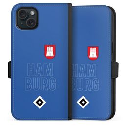 DeinDesign iPhone 15 Plus Handy Klapph&uuml;lle Handyh&uuml;lle aus Kunst Leder schwarz Flip Case Official Licensed Product Hamburg Hamburger Sv Sideflip mit Lasche