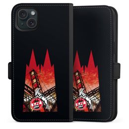 DeinDesign iPhone 15 Plus Handy Klapph&uuml;lle Handyh&uuml;lle aus Kunst Leder schwarz Flip Case 1. Fc K&ouml;ln Cologne Cathedral Official Licensed Product Sideflip mit 