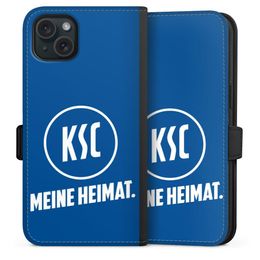 DeinDesign iPhone 15 Plus Handy Klapph&uuml;lle Handyh&uuml;lle aus Kunst Leder schwarz Flip Case Karlsruher Sc Statement Ksc Sideflip mit Lasche