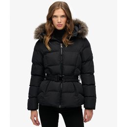 Superdry Damen Gesteppt Fuji Jacke Mit G&uuml;rtel, Schwarz - Gr&ouml;&szlig;e: 42 208221850065102A020