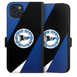 DeinDesign iPhone 15 Plus Handy Klapph&uuml;lle Handyh&uuml;lle aus Kunst Leder schwarz Flip Case Official Licensed Product Dsc Arminia Bielefeld Sideflip mit Lasche