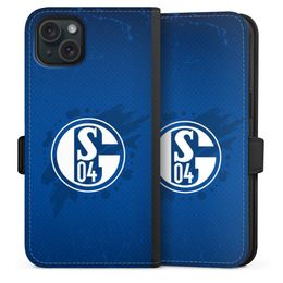 DeinDesign iPhone 15 Plus Handy Klapph&uuml;lle Handyh&uuml;lle aus Kunst Leder schwarz Flip Case Official Licensed Product Fc Schalke 04 Schalke 04 Sideflip mit Lasche