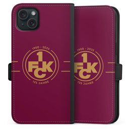 DeinDesign iPhone 15 Plus Handy Klapph&uuml;lle Handyh&uuml;lle aus Kunst Leder schwarz Flip Case 1. Fc Kaiserslautern Official Licensed Product 125 Jahre Sideflip mit 