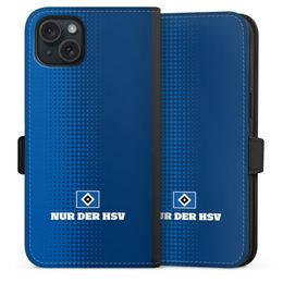 DeinDesign iPhone 15 Plus Handy Klapph&uuml;lle Handyh&uuml;lle aus Kunst Leder schwarz Flip Case Hsv Logo Official Licensed Product Sideflip mit Lasche