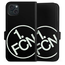 DeinDesign iPhone 15 Plus Handy Klapph&uuml;lle Handyh&uuml;lle aus Kunst Leder schwarz Flip Case Logo 1. Fcn 1. Fc N&uuml;rnberg Sideflip mit Lasche