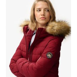 Superdry Damen Fuji Kunstfell Mittlerer L&auml;nge Kapuzenjacke, Rot - Gr&ouml;&szlig;e: 42 2082218500639XFI020