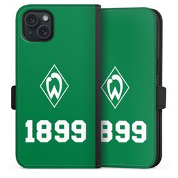 DeinDesign iPhone 15 Plus Handy Klapph&uuml;lle Handyh&uuml;lle aus Kunst Leder schwarz Flip Case Sv Werder Bremen Official Licensed Product Statement Sideflip mit Lasche