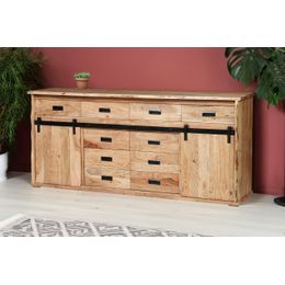 Sideboard 200x45x90 cm Baumkante Akazienholz massiv natur gusseiserne Elemente LIAN IV