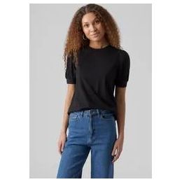 V&eacute;ro Moda T-Shirt VERO MODA "VMKERRY 2/4 O-NECK TOP VMA JRS NOOS", Damen, Gr. S, schwarz, Jersey, Obermaterial: 100% Baumwolle, unifarben, figurumspielend h&uuml;ftlang, Rundhals, Puff&auml;rmel, Shirts T-Shirt, mit Rundhalsausschnitt