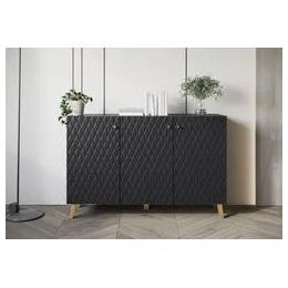 Sideboard Home Affaire "Phuket, Front MDF", schwarz (graphite schwarz matt, mdf, gold), B:120cm H:76cm T:39cm, Sideboards, Sideboard, Modernes Sideboard mit 6 F&auml;chern, Breite 120 cm