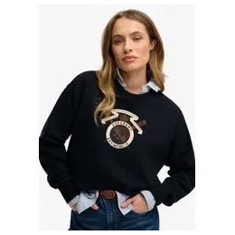 Sweatshirt Superdry "Crest Loose Crew", Damen, Gr. L, eclipse navy, Sweatware, Obermaterial: 100% Baumwolle, bedruckt, normal, Rundhals, Rippb&uuml;ndchen, Sweatshirts Sweatshirt
