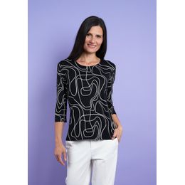 3/4-Arm-Shirt Seidel Moden, Damen, Gr. 44, schwarz, Jersey, Obermaterial: 96% Viskose, 4% Elasthan, gemustert, tailliert h&uuml;ftbedeckend, Rundhals, gerader Abschluss, Shirts 3/4-Arm-Shirt, Sommershirt mit grafischem Muster -MADE IN GERMANY