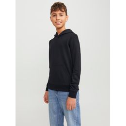 Jack & Jones Kapuzensweatshirt JACK & JONES JUNIOR "JJEBRADLEY SWEAT HOOD NOOS JNR", Jungen, Gr. 152, schwarz, angeraute Sweatware, Obermaterial: 61% Polyester, 39% Baumwolle, unifarben, Basic, regular fit normal, Rundhals, Rippb&uuml;ndchen, Sweatshirts Kapuzensweatshirt