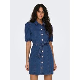 Jeanskleid Only "ONLVIBBE SS BELT DNM DRESS NOOS", Damen, Gr. L, N-Gr, blau (medium blau denim), Denim/Jeans, Obermaterial: 98% Baumwolle, 2% Elasthan, unifarben, regular fit, Rundhals, elastischer Bund, Kleider Jeanskleid