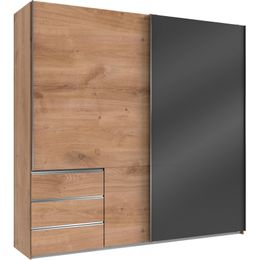 Schwebet&uuml;renschrank wimex "Level by fresh to go", grau (plankeneichefarben, grauglas), B:200cm H:216cm T:65cm, Schr&auml;nke, Schwebet&uuml;renschrank, mit Glast&uuml;r