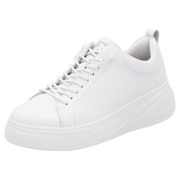 Plateausneaker RIEKER SPORT, Damen, Gr. 42, wei&szlig;, Leder, unifarben, Schuhe Plateausneaker, Freizeitschuh, Halbschuh, Schn&uuml;rschuh mit Schaftrandpolsterung