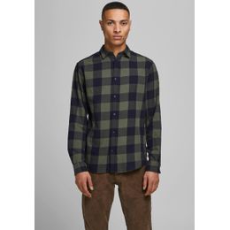 Jack & Jones Karohemd JACK & JONES "JJ JJEGINGHAM TWILL SHIRT L/", Herren, Gr. XL, N-Gr, schwarz (olivgr&uuml;n, schwarz), Web, Obermaterial: 100% Baumwolle, kariert, Hemden Karohemd