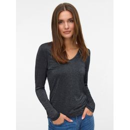 V&eacute;ro Moda Langarmshirt VERO MODA "VMLAVA GLITTER LS V-NECK TOP STRIPE NOOS", Damen, Gr. XL, schwarz (schwarz stripes:silber lurex), Jersey, Obermaterial: 82% Viskose, 8% Polyester, 5% Elasthan, 5% metallisierte Fasern, Glitzermuster, taillenbedeckt, V-Ausschnitt, Shirts Langarmshirt