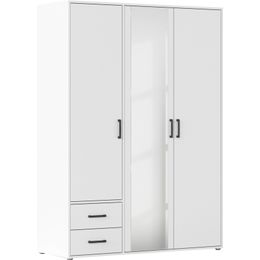 Dreht&uuml;renschrank Rauch "Kleiderschrank Schrank Garderobe W&auml;scheschrank VOYAGER", wei&szlig; (alpinwei&szlig;), B:140cm H:194cm T:53cm, Holzwerkstoff, Schr&auml;nke, Dreht&uuml;renschrank, mit modernen Griffen in Graumetallic, inkl. Schubk&auml;sten und Spiegel