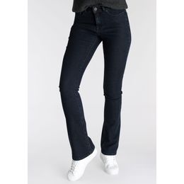 Bootcut-Jeans Arizona "Ultra Soft", Damen, Gr. 46, N-Gr, blau (rinsed), Denim/Jeans, Obermaterial: 61% Baumwolle, 25% Polyester, 11% Viskose, 3% Elasthan, Basic, bootcut fit lang, Jeans Bootcut-Jeans, elastische Passform, ausgestellte Beinform, hohe Leibh&ouml;he