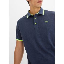 Poloshirt bonprix "Piqu&eacute;-Poloshirt mit reiner Baumwolle", Herren, Gr. 64 (3XL), blau (dunkelblau meliert), Obermaterial: 60% Baumwolle, 40% Polyester, unifarben, regular fit, Shirts Poloshirt, Regular fit, Kurzarm, mit neonfarbenen Details, mit Polokragen