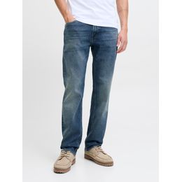 Jack & Jones Regular-fit-Jeans JACK & JONES "JJICLARK mit Used-Look und Stretch f&uuml;r den Alltag", Herren, Gr. 32, L&auml;nge 34, blau (blau, denim), Denim/Jeans, Obermaterial: 80% Baumwolle, 15% Lyocell, 3% Elastomultiester, 2% Elasthan, regular fit lang, Jeans Regular-fit-Jeans, mit Abriebeffekten