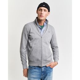 Sweatjacke Gant "REG SHIELD FULL ZIP SWEAT", Herren, Gr. M, grau (grau melange), Sweatware, Obermaterial: 87% Baumwolle, 13% Polyester, regular fit h&uuml;ftlang, hoch geschlossener Ausschnitt, elastischer Bund, Sweatjacken Sweatjacke, mit Logostickerei auf der Brust