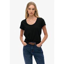 T-Shirt Superdry "STUDIOS SCOOP NECK TEE", Damen, Gr. XL, schwarz, Single Jersey, Obermaterial: 60% Baumwolle, 40% Lyocell, unifarben, regular fit normal, Rundhals, Shirts T-Shirt