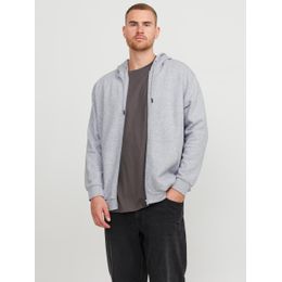 Jack & Jones PlusSize Kapuzensweatjacke "JJEBRADLEY mit Kapuze und weichem Innenmaterial", Herren, Gr. 6XL, grau (light grau melange), angeraute Sweatware, Obermaterial: 61% Polyester, 39% Baumwolle, JACK & JONES PLUSSIZE, meliert, relaxed fit normal, ohne Ausschnitt, Rippb&uuml;ndchen, Sweatjacken Kapuzensweatjacke, unifarben, modisch, relaxed fit, Materialmix