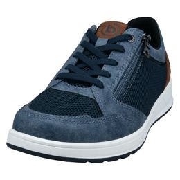 Sneaker Bugatti, Herren, Gr. 47, blau, Lederimitat, Textil, Schuhe Sneaker, Freizeitschuh, Halbschuh, Schn&uuml;rer mit Kontrastbesatz an der Ferse