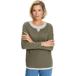 Damen 2-in-1-Shirt mit kontrastfarbenen Eins&auml;tzen oliv, Gr&ouml;&szlig;e 38