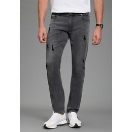 Slim-fit-Jeans Bruno Banani "Grady", Herren, Gr. 36, L&auml;nge 34, dunkelgrau damaged, Obermaterial: 70% Baumwolle, 28% Polyester, 2% Elasthan, Destroyed-Effekte, schmal lang, Jeans Slim-fit-Jeans, schmale Beinweite, niedrige Leibh&ouml;he, figurbetonte Silhouette
