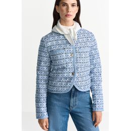 Kurzjacke RICHROYAL, Damen, Gr. 40, blau (denim blau), Web, Obermaterial: 100% Polyester. Futter: 100% Polyester. F&uuml;llung: 100% Polyester, gemustert, gerade taillenbedeckt, Rundhals, eingefasste Kante, Jacken Kurzjacke, Boucle Optic, leicht wattiert, kastiger Schnitt, Glitzerf&auml;den