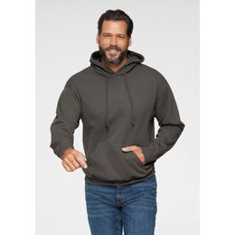 Kapuzensweatshirt Fruit of the Loom, Herren, Gr. S (40/42), grau (graphit), angeraute Sweatware, Obermaterial: 80% Baumwolle, 20% Polyester, unifarben, normal h&uuml;ftbedeckend, Rundhals, Rippb&uuml;ndchen, Sweatshirts Kapuzensweatshirt, mit K&auml;ngurutasche, Topseller