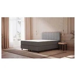 EMMA Original Boxspringbett Komfort 180x200 cm - dunkelgrau - F&uuml;&szlig;e Schwarz - Kopfteil gesteppt