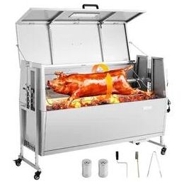 VEVOR Drehspie&szlig;grill 38 W Spanferkelgrill Lammgrill Holzkohlegrill (132 cm Grilll&auml;nge) mit 60 kg Tragkraft & R&auml;dern & 4-facher H&ouml;henverstellung & Deckel, Edelstahl-Elektrogrill-Set f&uuml;r Camping